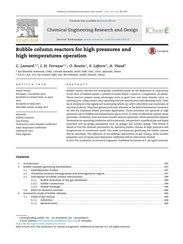 Bubble Column Reactors For High Pressures and 2015 Chemical Engineering Res | PDF | Viscosity ...