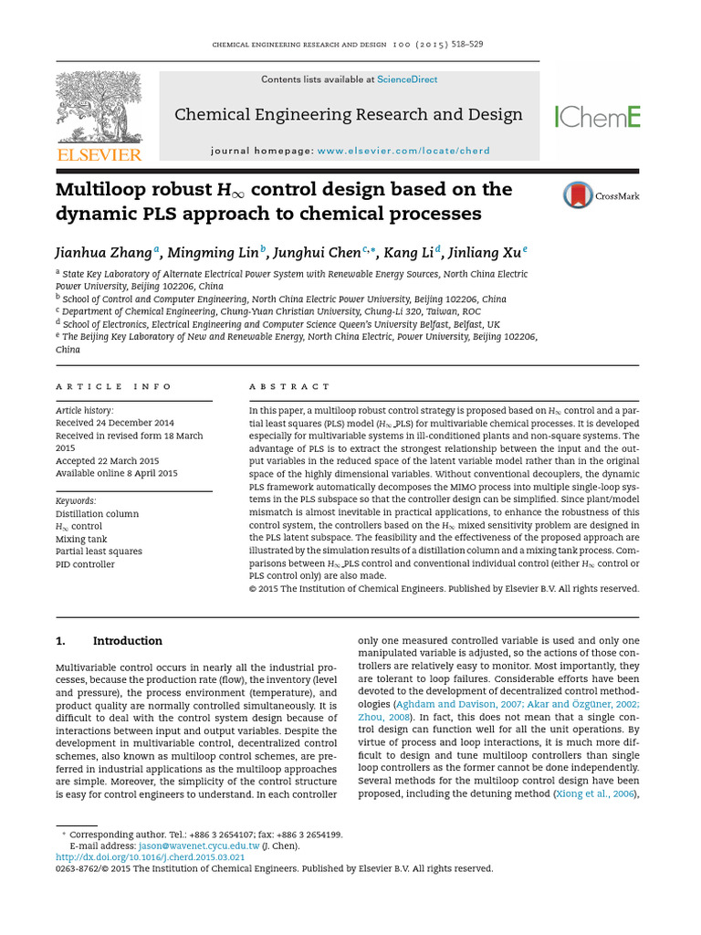 Multiloop Robust H Control Design Based On The D 2015 Chemical Engineering | PDF