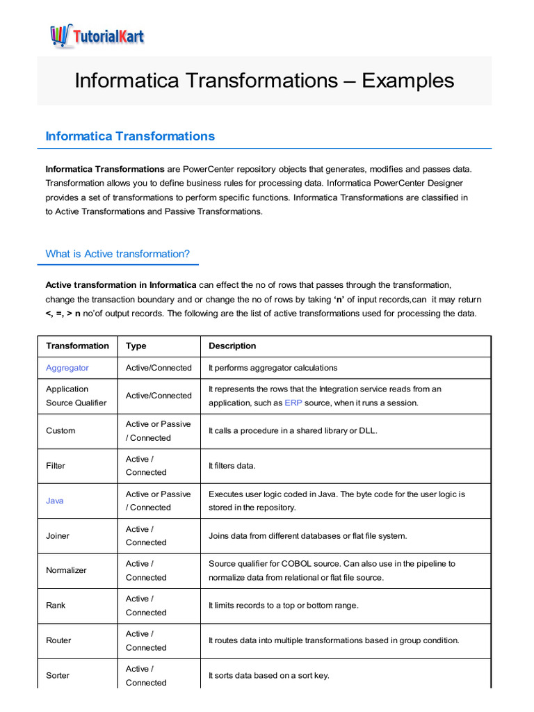 Informatica Transformations | PDF | Databases | Xml