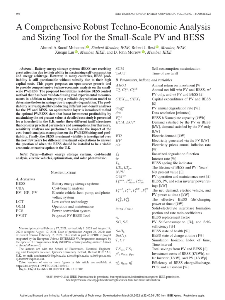 A Comprehensive Robust Techno-Economic Analysis and Sizing Tool For The Small-Scale PV and BESS ...