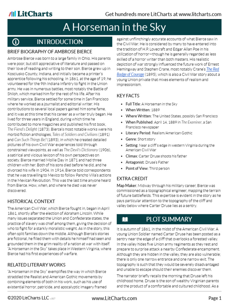 A Horseman in The Sky LitChart | PDF | Ambrose Bierce | Abolitionism