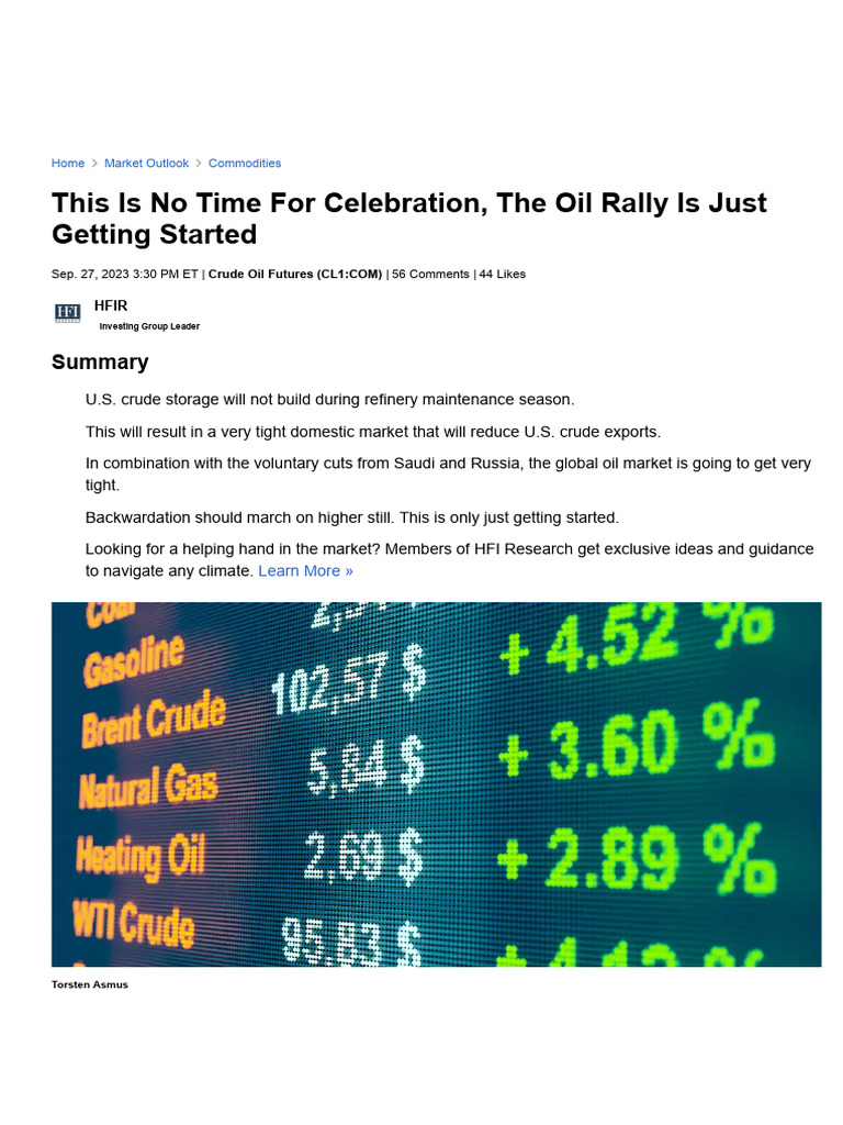 Oil Rally Begins: Market Tightens | PDF | Investing | Petroleum