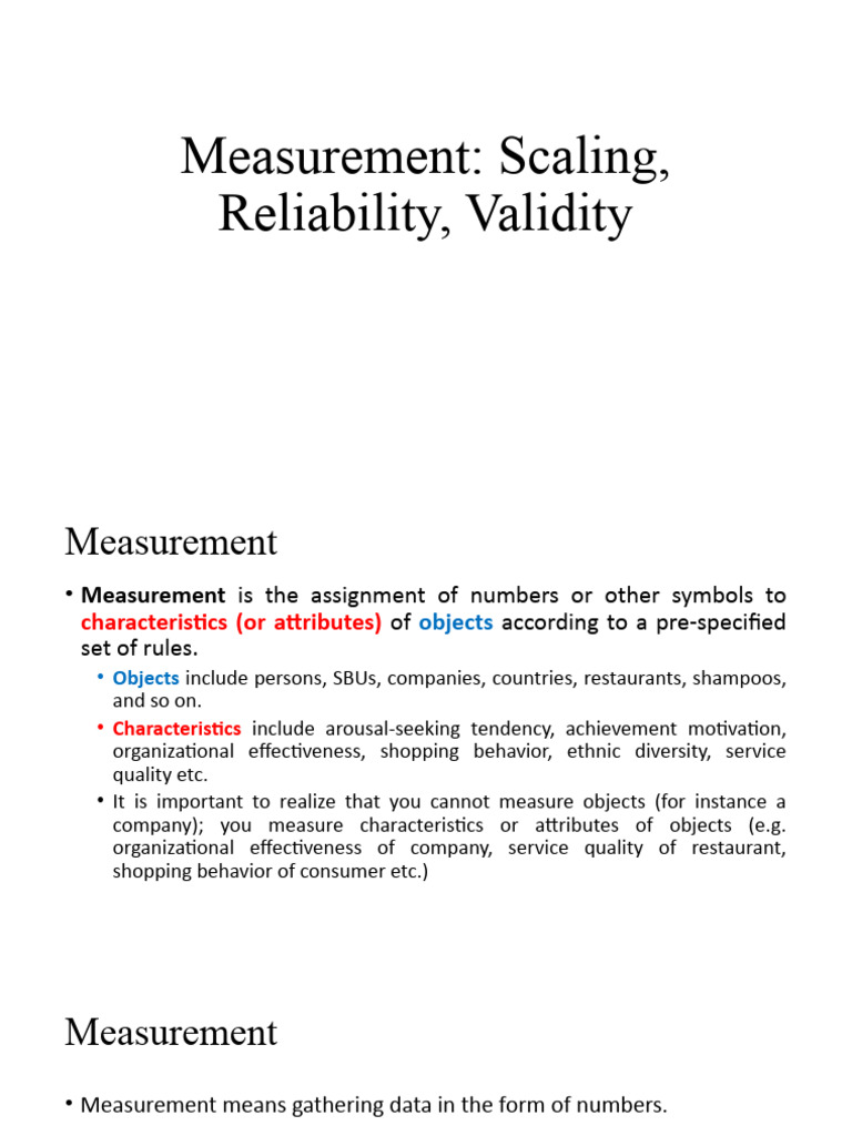 Measurement - Scaling, Reliability, Validity | PDF | Level Of Measurement | Validity (Statistics)
