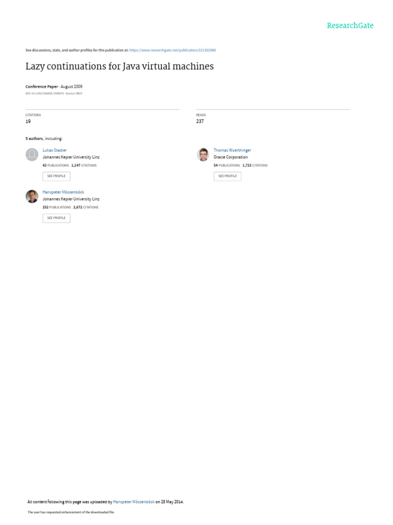 Lazy Continuations For Java Virtual Machines | PDF | Computers