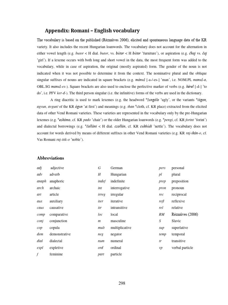 Romani - English Vocabulary | PDF