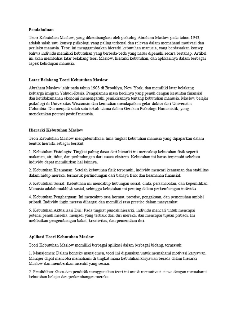 Teori Kebutuhan Maslow | PDF
