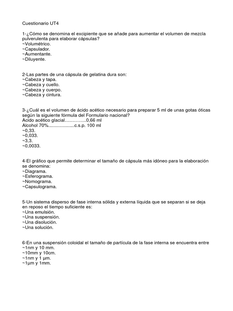 Cuestionario FRG Ut4 | PDF | Solubilidad | Química