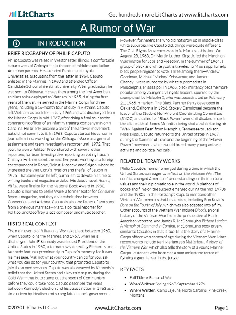 A Rumor of War LitChart | PDF | Vietnam War | Platoon