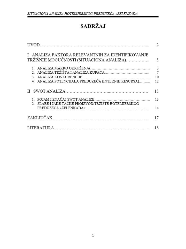 Situaciona Analiza Preduzeca-Pristupni Rad Ekonomski Fakultet | PDF