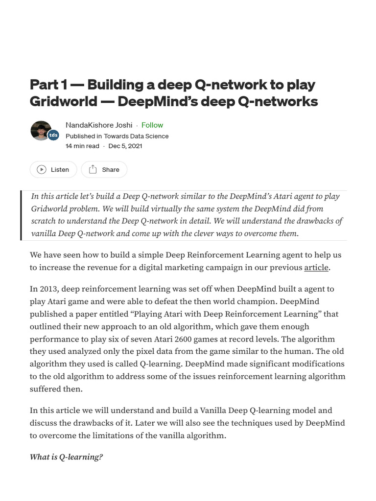 Part 1 - Building A Deep Q-Network To Play Gridworld - DeepMind's Deep ...