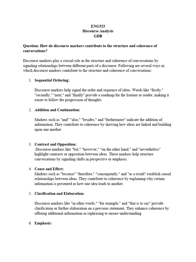 Discourse Markers Play A Crucial Role in Shaping The Structu | PDF ...