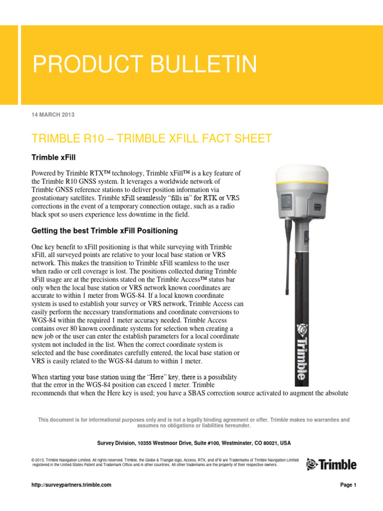 Trimble R10 Product Bulletin Xfill Fact Sheet Mar 2013 Corrected | PDF ...