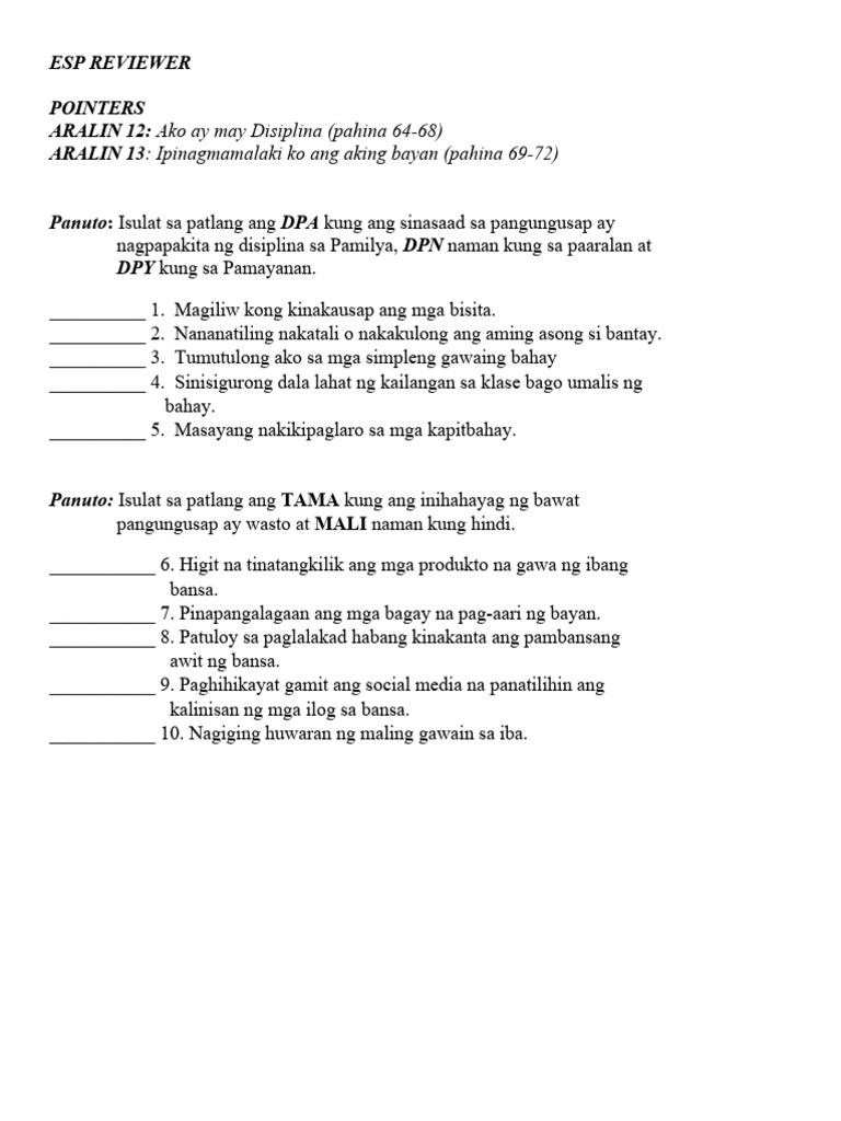 Esp 3rd QTR Exam Reviewer | PDF