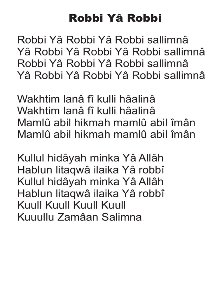 Robbi Yâ Robbi Yâ Robbi Sallimnâ | PDF