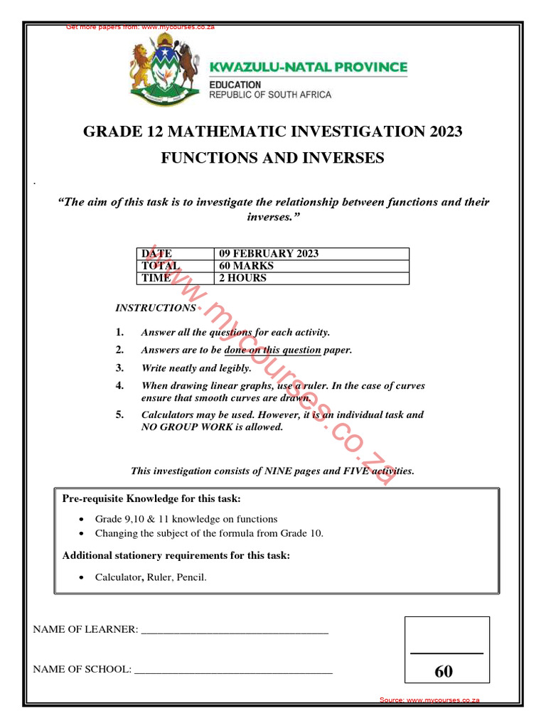 Grade 12 Functions and Inverses Guide | PDF | Logarithm | Function (Mathematics)