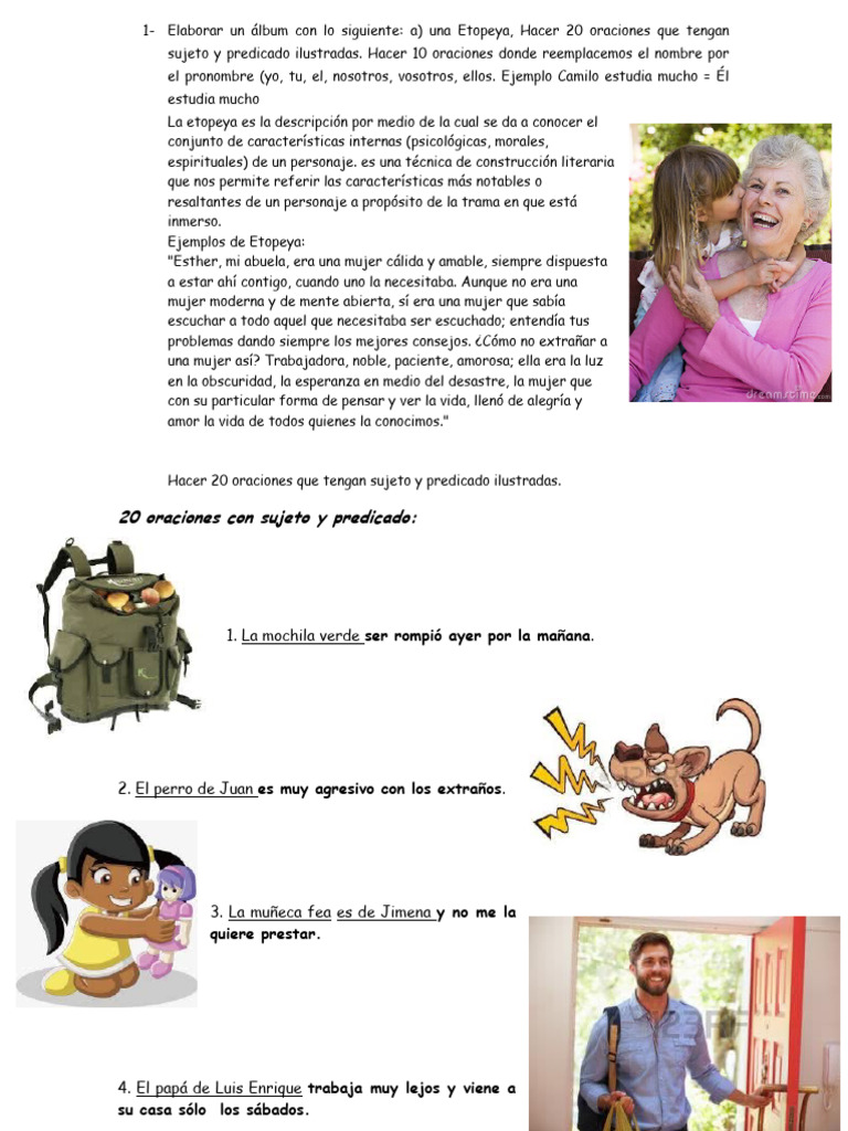 20 Ejemplos De Oraciones Con Sujeto Y Predicado Pdf