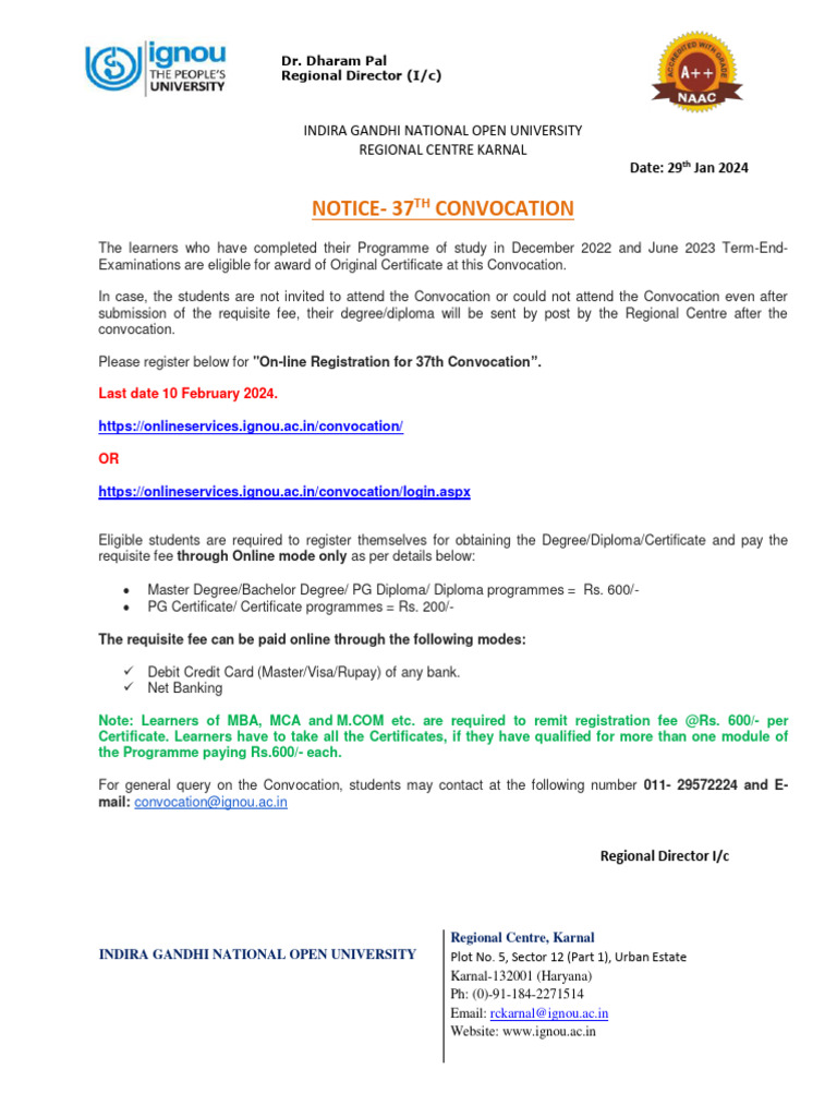 37th Convocation Notice FINAL | PDF | Diploma | Educational Stages