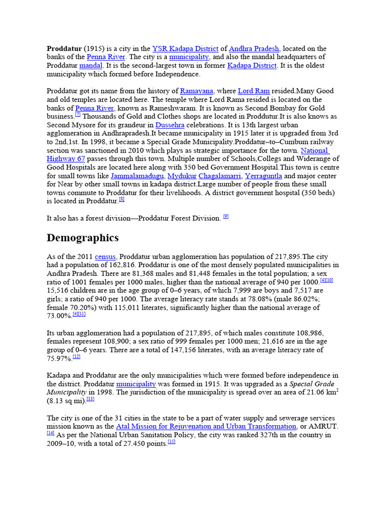 Demographics: Proddatur (1915) Is A City in The | PDF