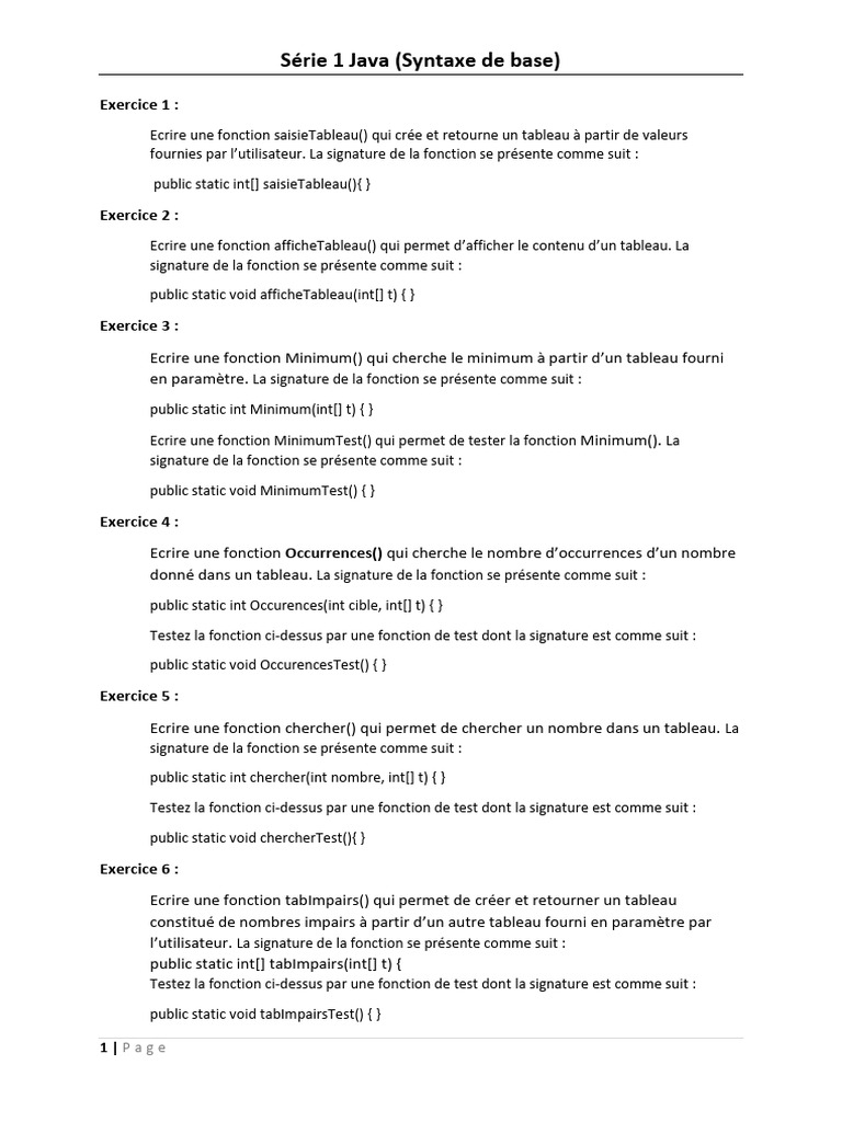 Exercices Java : Fonctions de tableaux | PDF | Algorithmes ...