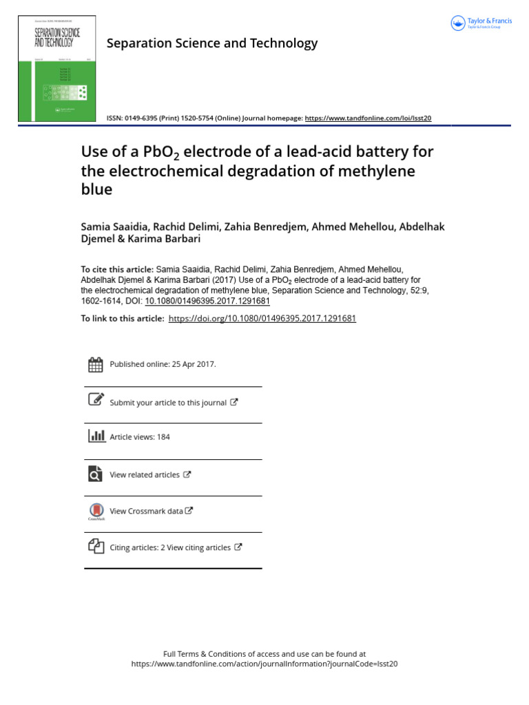 2017-PbO2 Electrode - Methylene Blue | PDF | Electrochemistry | Ph