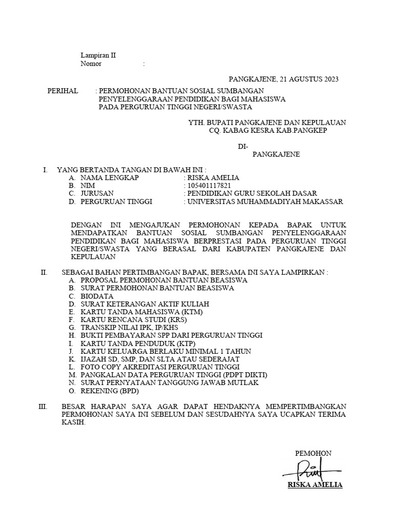 Surat Permohonan 3 Dan 4 - Riska Amelia | PDF