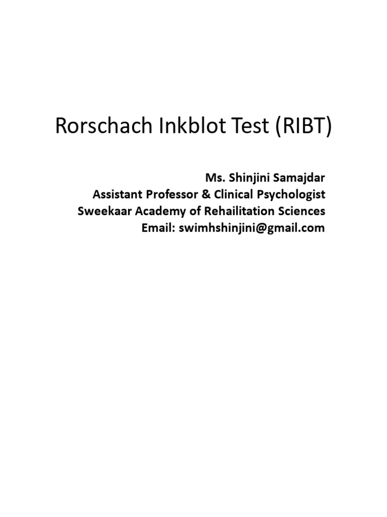 Rorschach Inkblot Test (RIBT) Part 1 Upto FQ | PDF