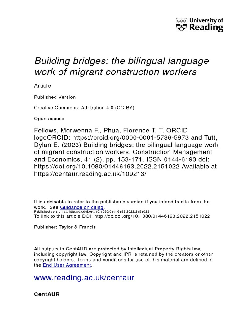 Building Bridges The Bilingual Language Work of Migrant Construction ...