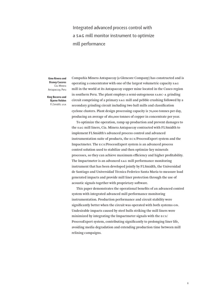 Antapaccay Copper Mine - Advanced Process Control | PDF | Mill ...