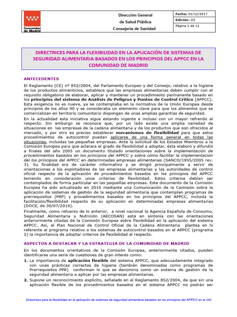 Directrices Flexibilidad Appcc Comunidad de Madrid | PDF | Análisis de ...