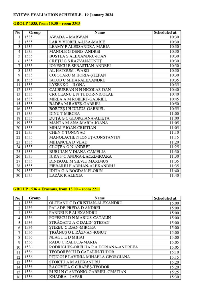 Eviews Evaluation Schedule | PDF