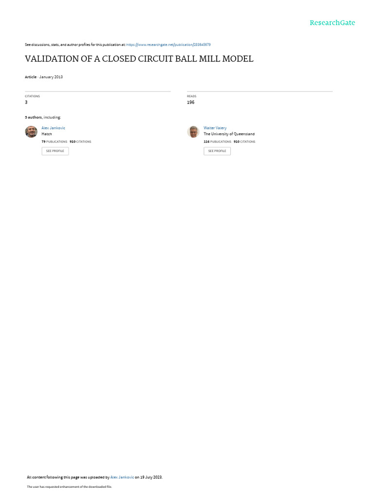 Validation of A Closed Circuit Ball Mill Model | PDF | Mill (Grinding ...