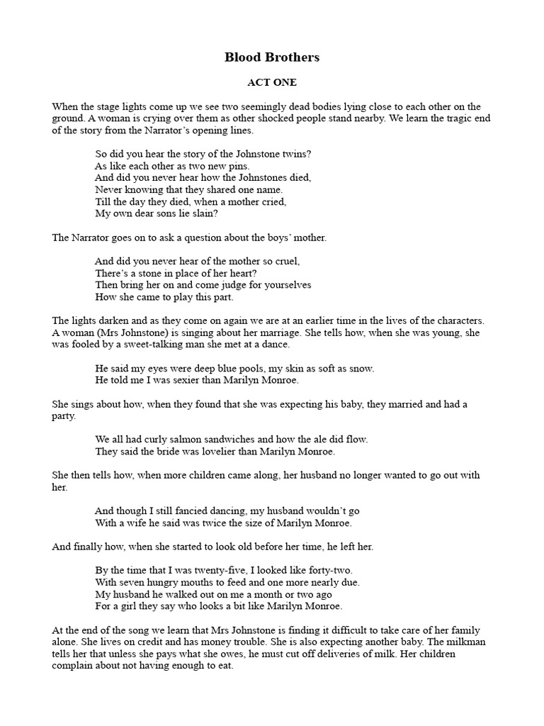 Blood Brothers: Act One | PDF