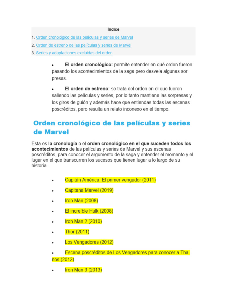 Orden Cronológico de Las Películas y Series de Marvel | PDF | Comics ...