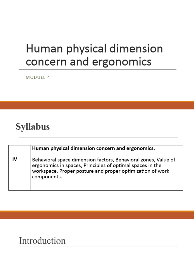 Human Physical Dimension Concern and Ergonomics - Module 4 | PDF