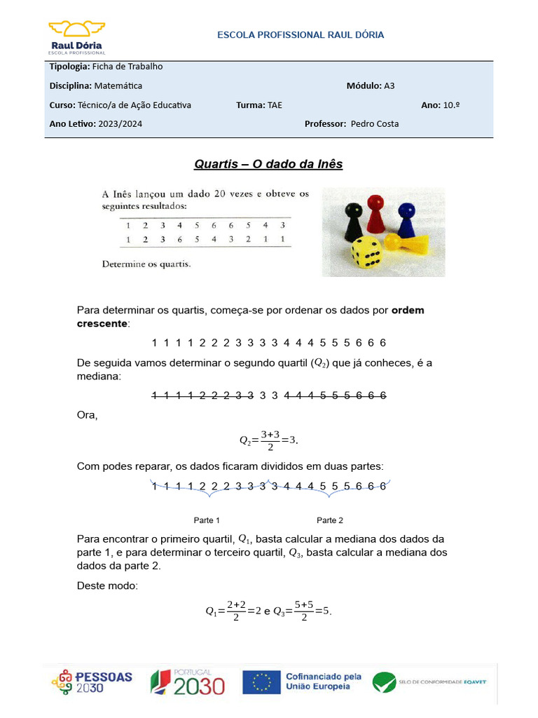 Quartis e Diagramas Estatísticos em Matemática | PDF | Mediana ...