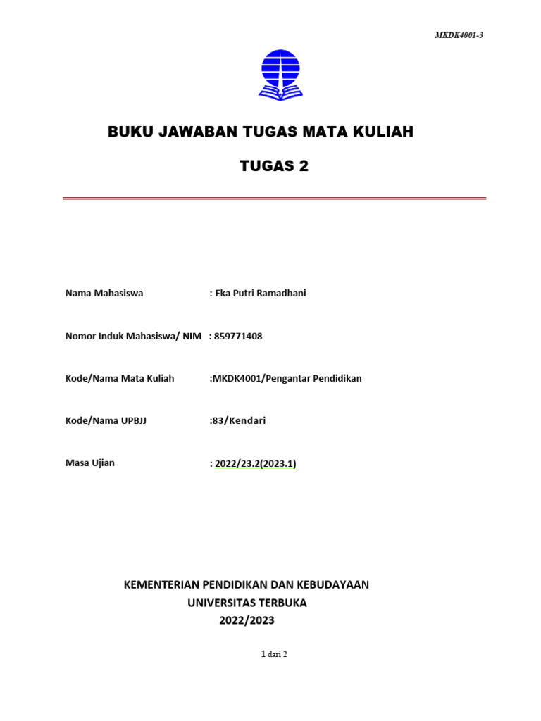 TMK 2 MKDK4001 Pengantar Pendidikan | PDF