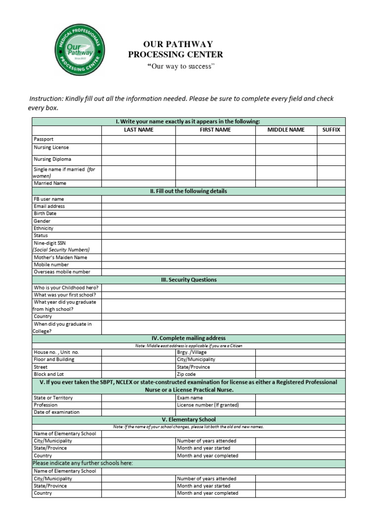 Our Pathway Application Form | PDF | National Council Licensure ...