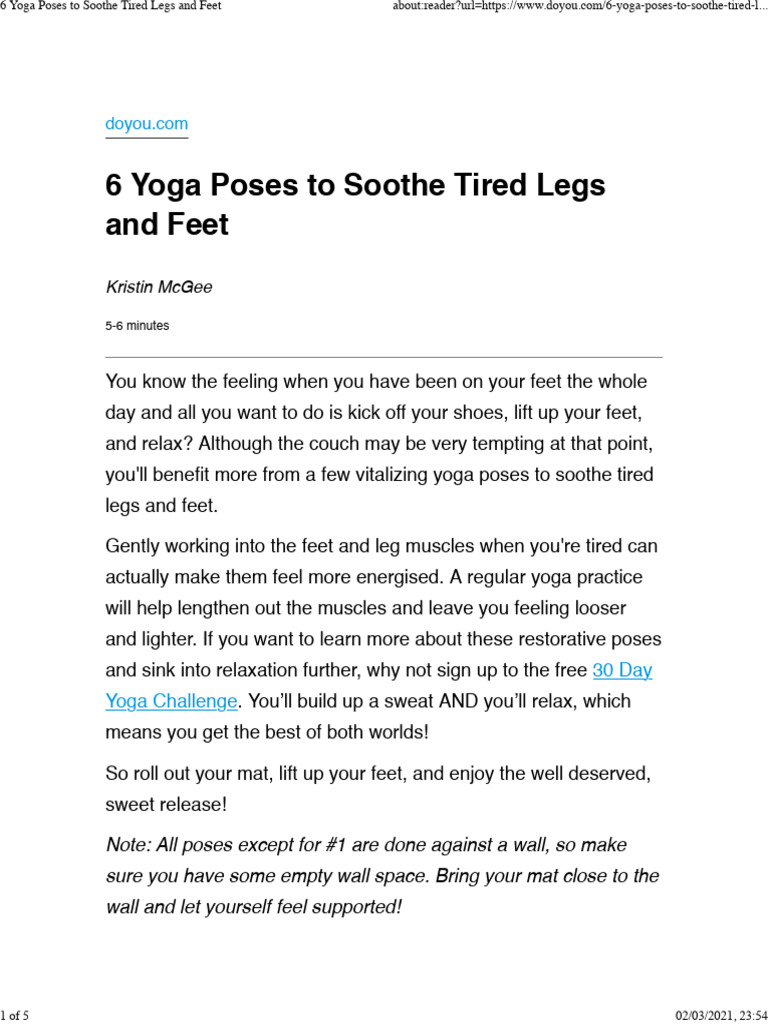 Yoga Poses To Soothe Tired Legs and Feet | PDF | Foot | Human Anatomy