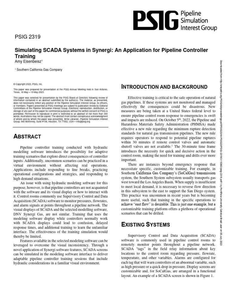 Simulating SCADA Systems in Synergi An Application For Pipeline Controller Training | PDF ...