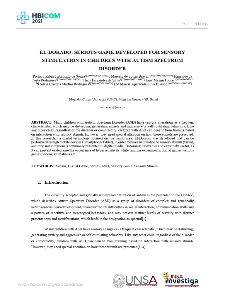 El-Dorado: Serious Game Developed For Sensory Stimulation in Children With Autism Spectrum ...