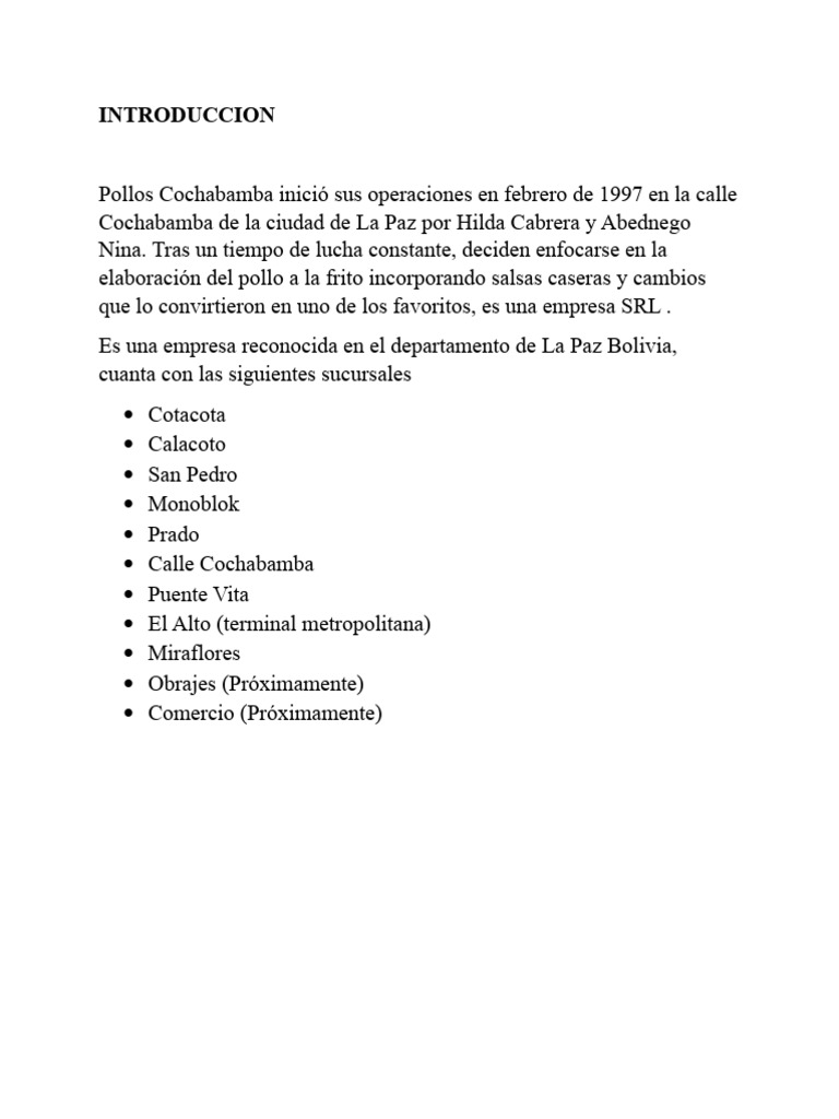 Sucursales y Menú de Pollos Cochabamba | PDF | Business | Mercado ...