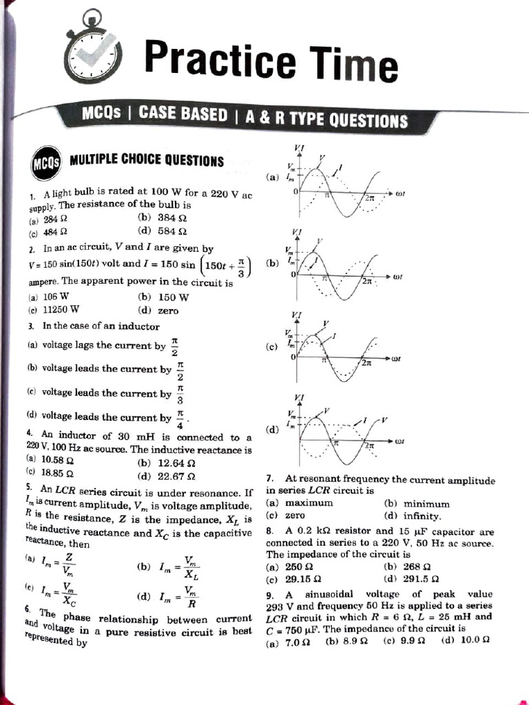 Chapter 7 MCQS & CASE STUDY | PDF | Electrical Impedance | Inductance