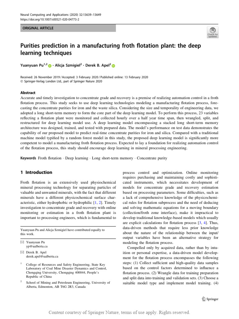 Deep Learning for Flotation Purity Prediction | PDF | Deep Learning ...