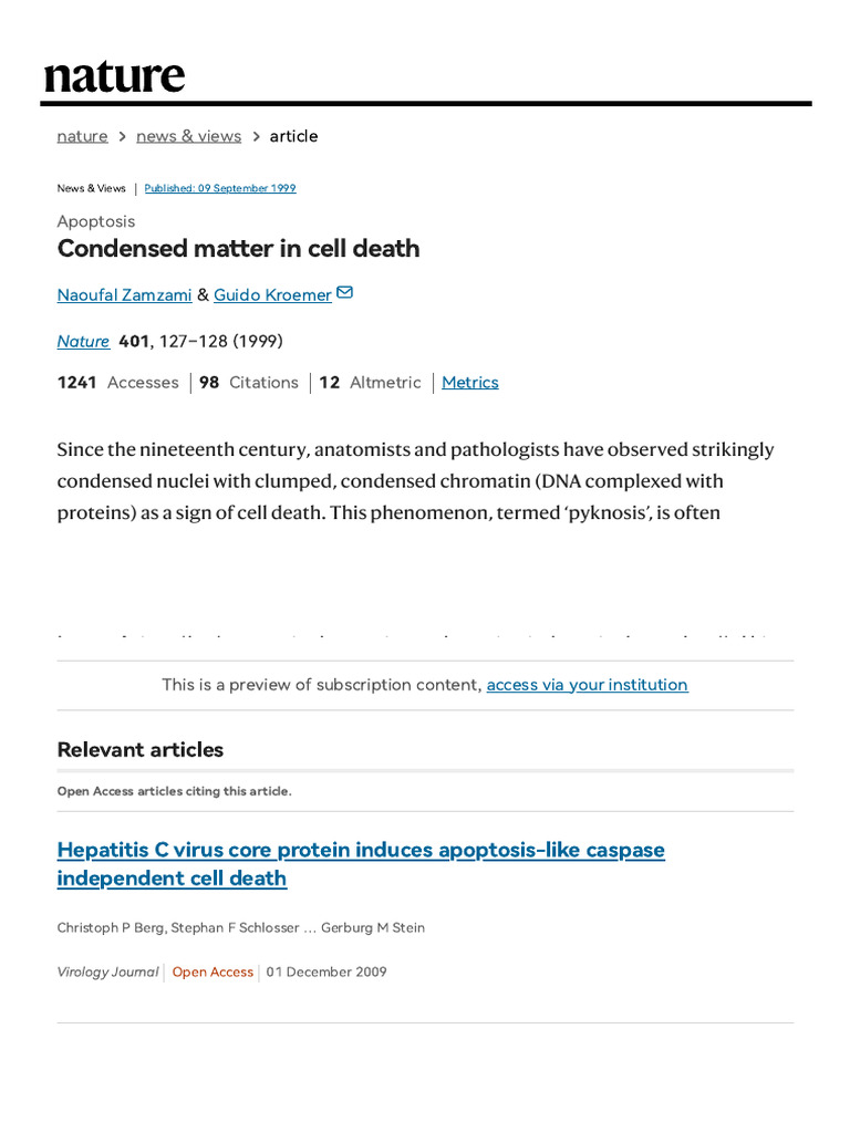 Condensed Matter in Cell Death - Nature | PDF | Apoptosis | Cell Nucleus