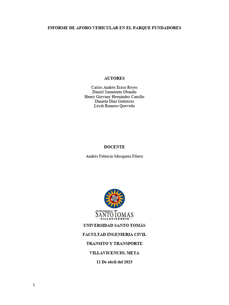 Informe de Aforo Vehicular | PDF | Vehículos | Vehículos de ruedas