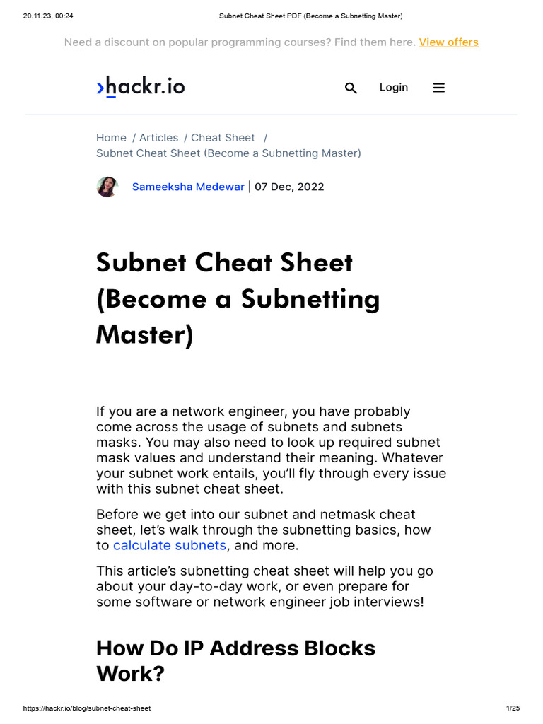 Subnet Cheat Sheet (Become A Subnetting Master) | PDF | Ip Address ...
