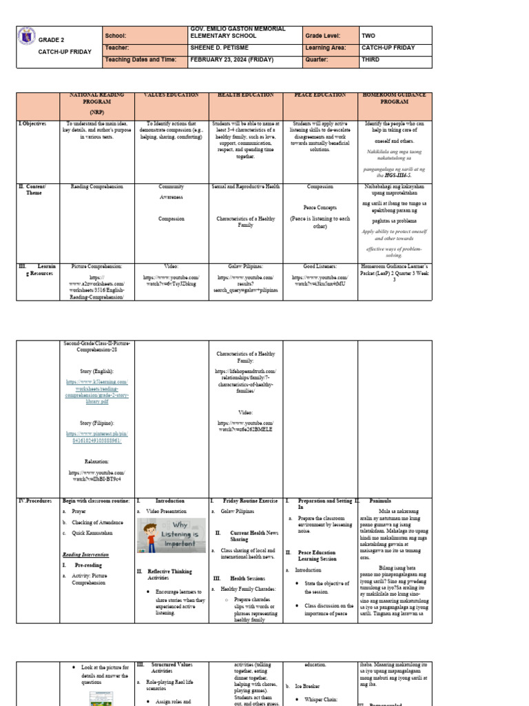 DLL Catch Up Friday Grade 2 | PDF | Reading Comprehension | Learning