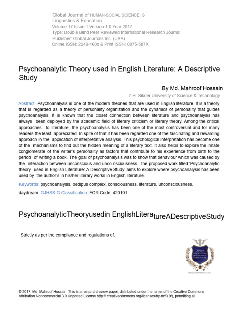 Psychoanalytic Theory in English Literature | PDF | Psychoanalysis | Id