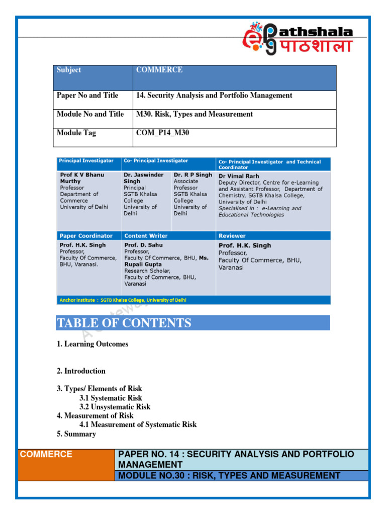 Types of Systematic and Unsystematic Risk | PDF | Financial Risk | Risk