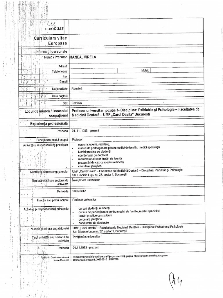CVProf DR Mirela Manea | PDF